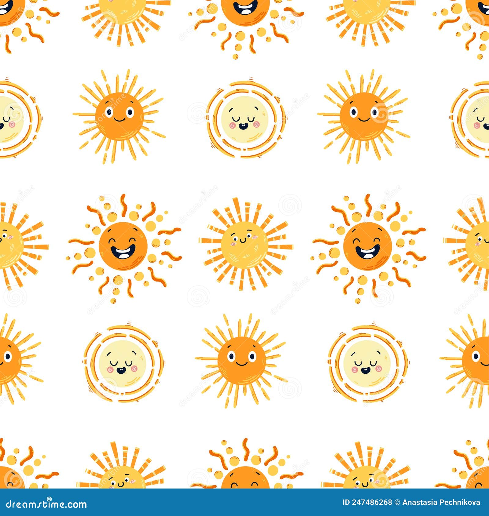 Sun with Smile Vector Repeat Pattern for Baby Design. Cute Sunshine ...