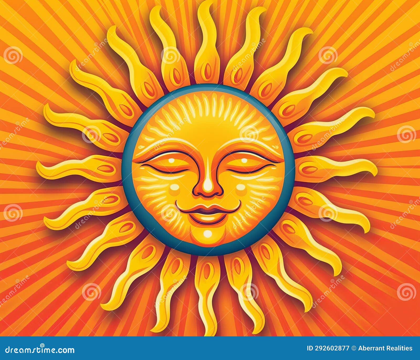 A Sun with a Smiling Face on an Orange Background Stock Illustration ...