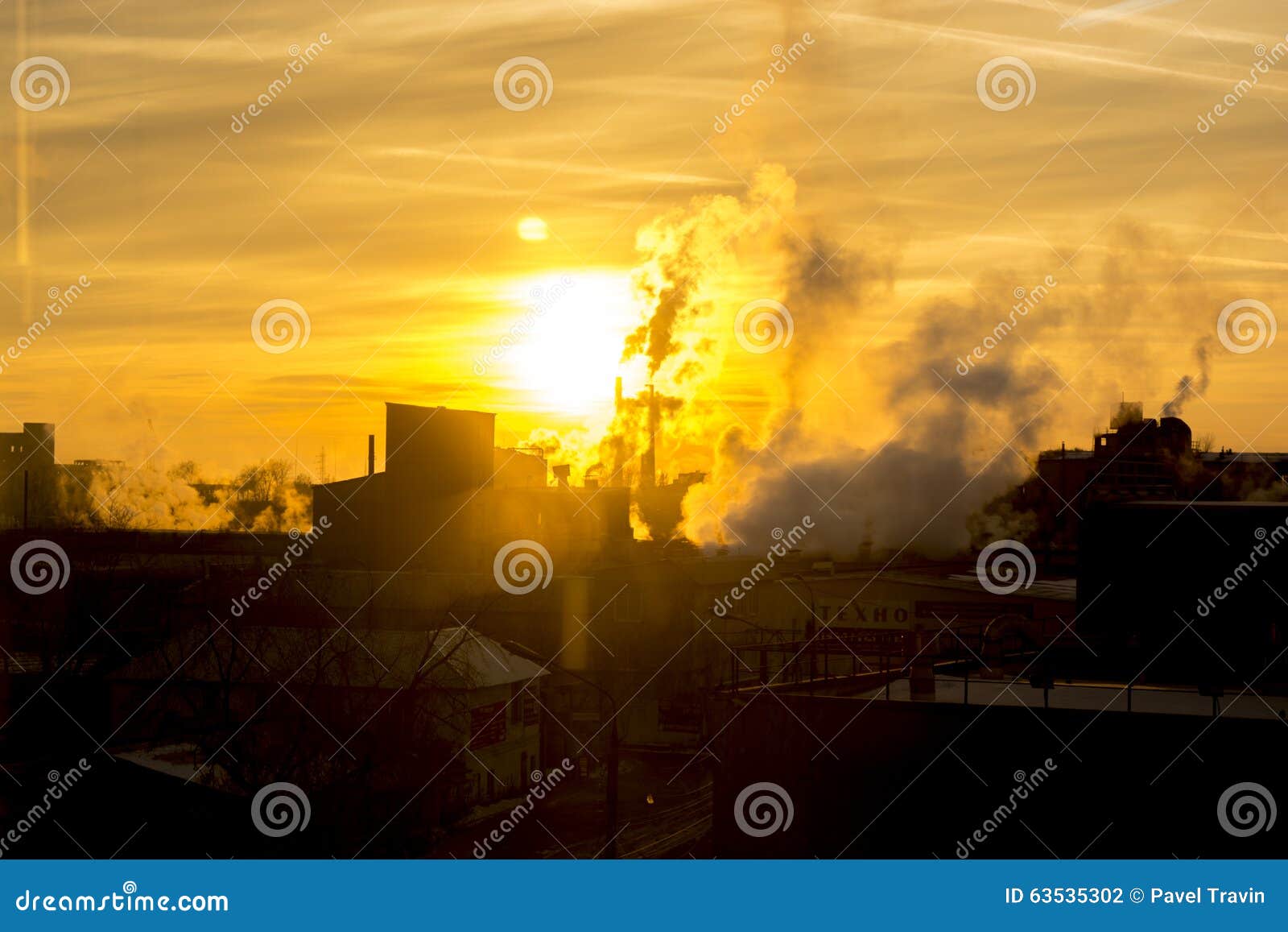 The sun through the smoke stock photo. Image of urban - 63535302