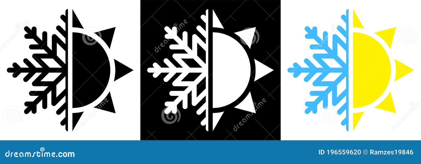 Sun and Snowflake. Hot Summer and Cold Winter Temperature Icon ...