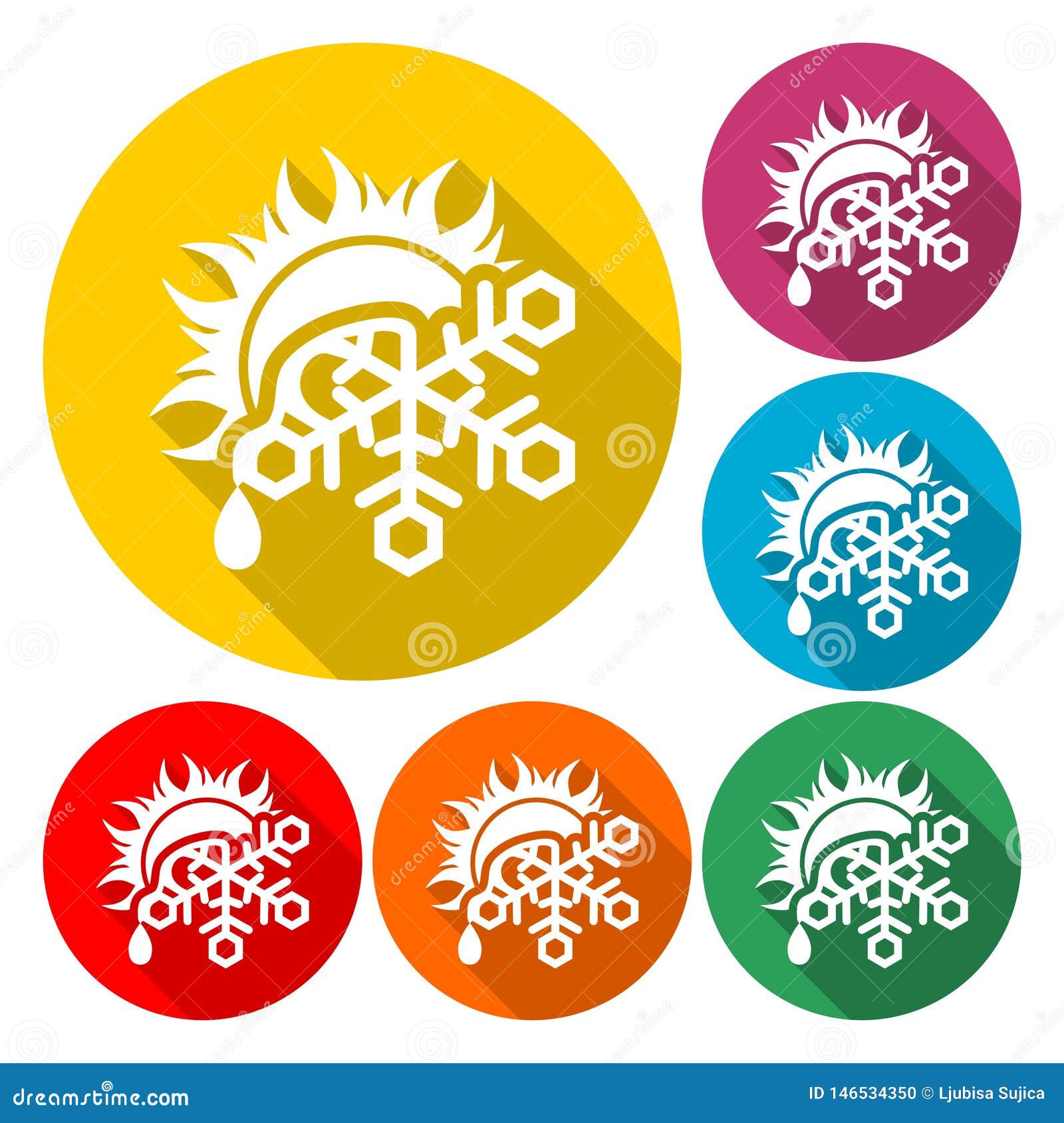 Sun and snowflake icon stock vector. Illustration of design - 146534350