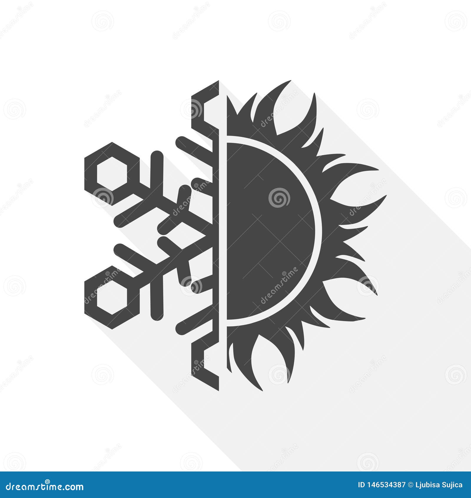 Sun and snowflake icon stock vector. Illustration of decor - 146534387