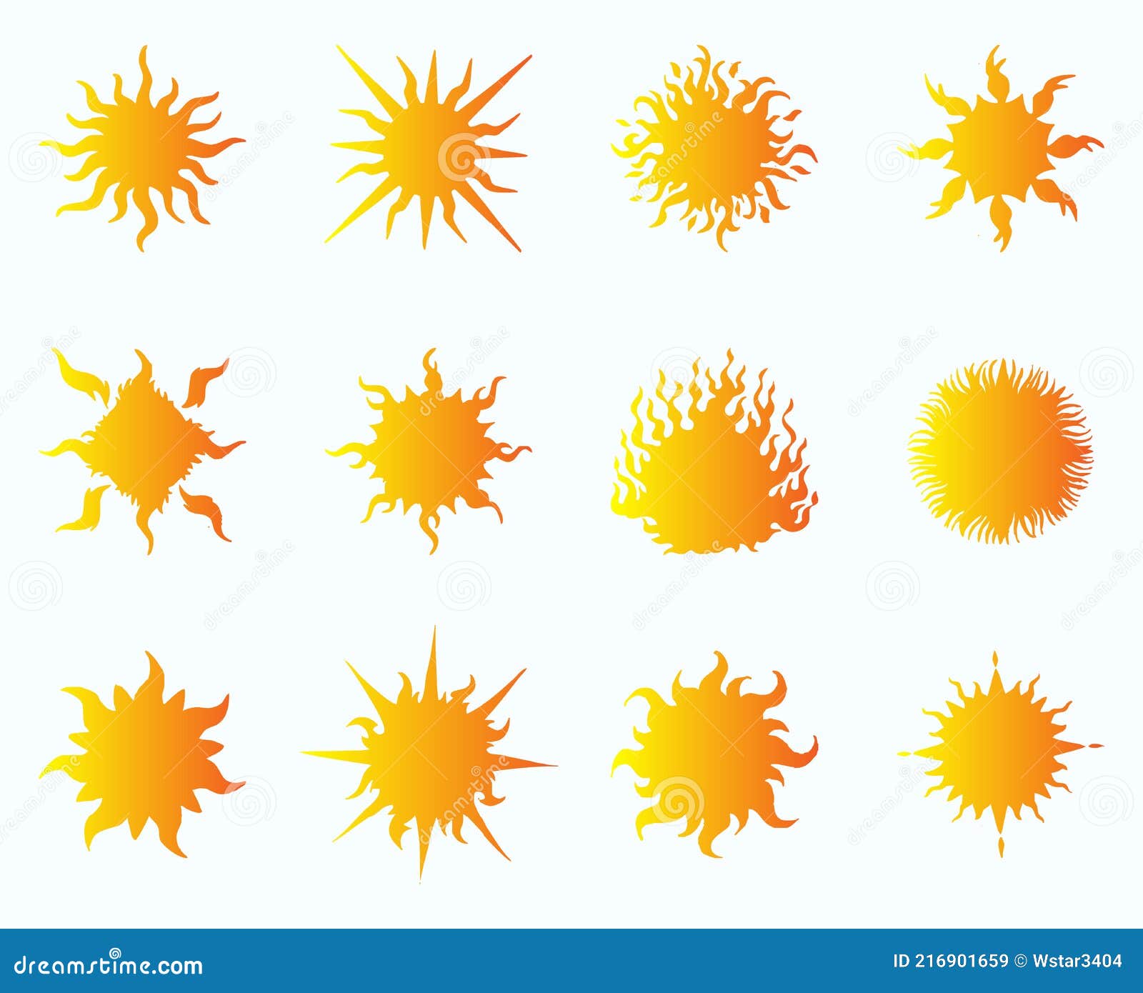Sun Solar Flame Yellow Icon Set Stock Vector - Illustration of travel ...