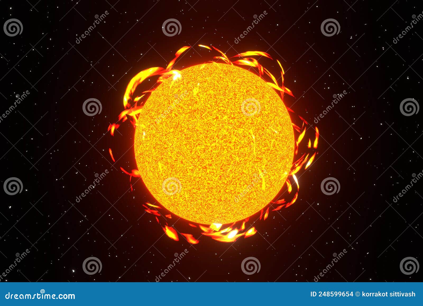 Sun Solar Flare in Space Background 3D Rendering Stock Illustration ...