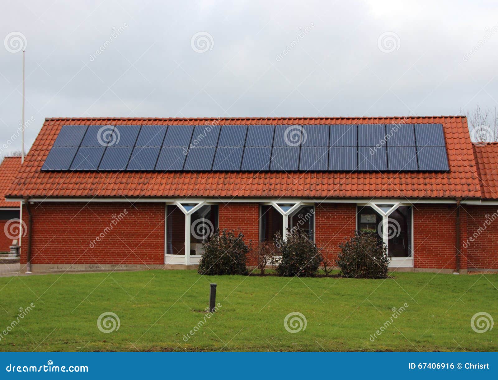 Sun Solar Panel Cell on Roof of Red House Stock Photo - Image of energy ...