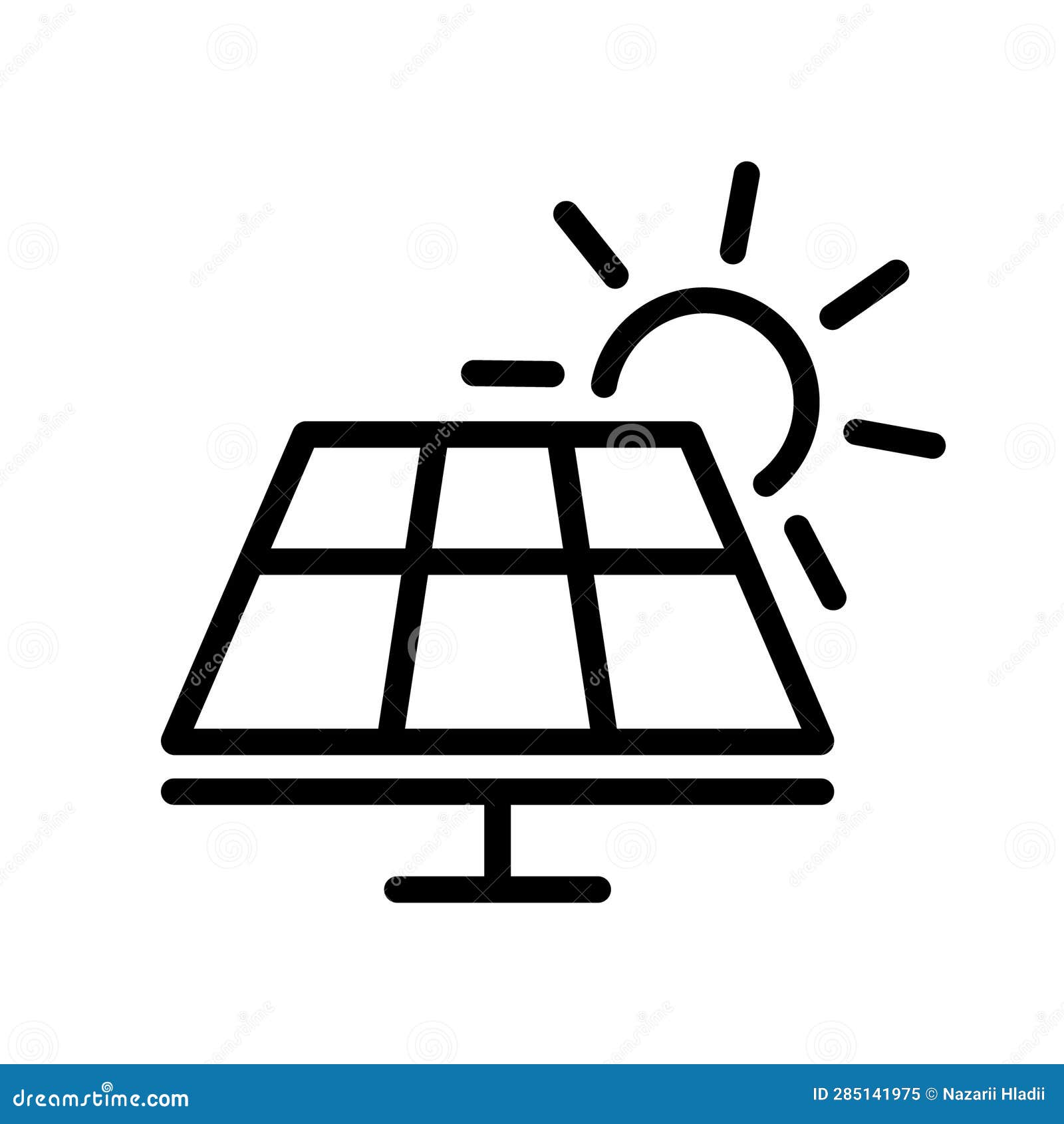 Sun and Solar Panel Icon in Linear Style. Stock Vector - Illustration ...