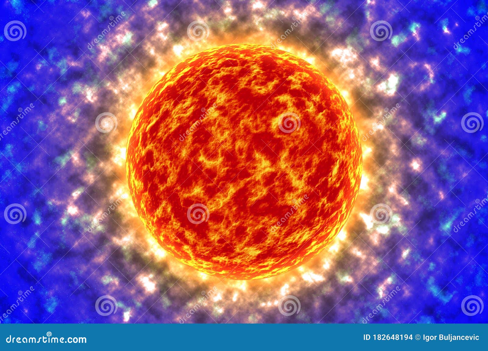 Sun Glowing in Outer Space. Illustration of the Sun Surface with Solar ...