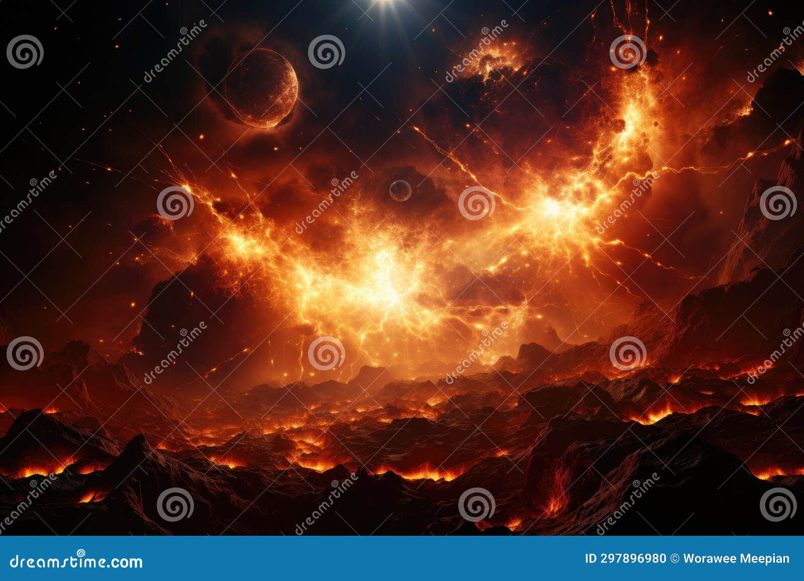 Sun in Space with Fire Flame. Surreal Galaxy Stock Photo - Image of ...