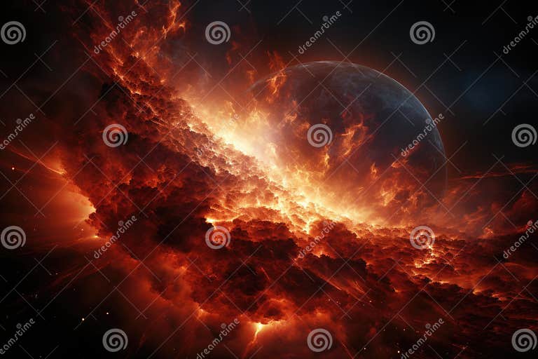 Sun in Space with Fire Flame. Surreal Galaxy Stock Image - Image of ...