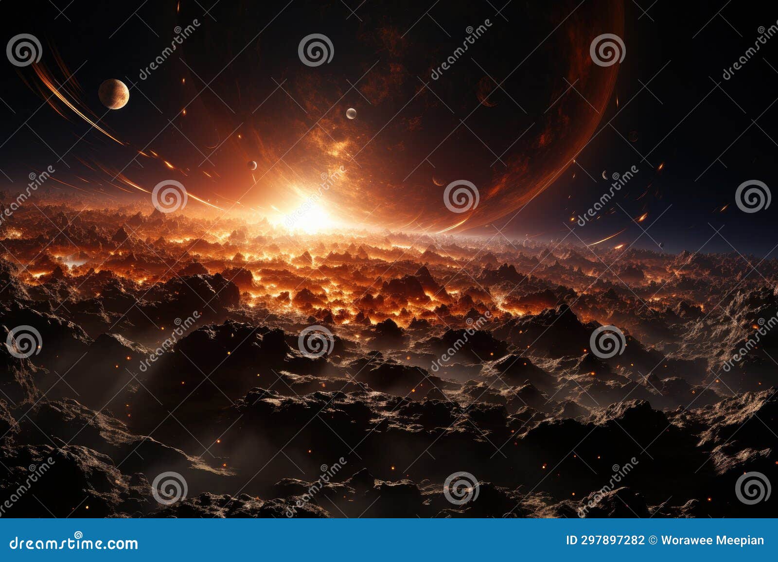 Sun in Space with Fire Flame. Surreal Galaxy Stock Photo - Image of ...