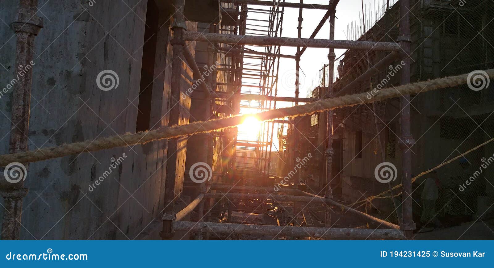 Sun is Sparkling through Construction Materials. Stock Image - Image of ...