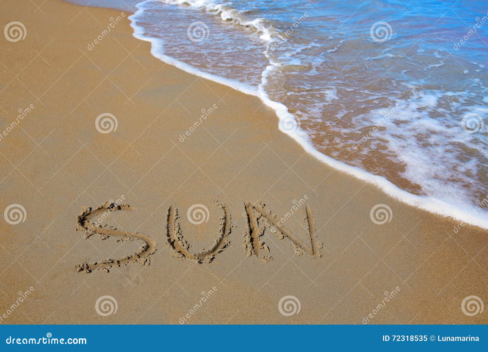 Sun Spell Written Work in Sand of a Beach Stock Image - Image of mexico ...