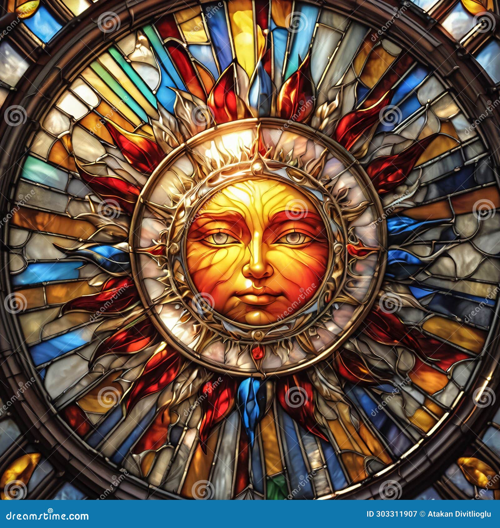 Sun Stained Glass, Shining Tapestry of Colors Stock Illustration ...