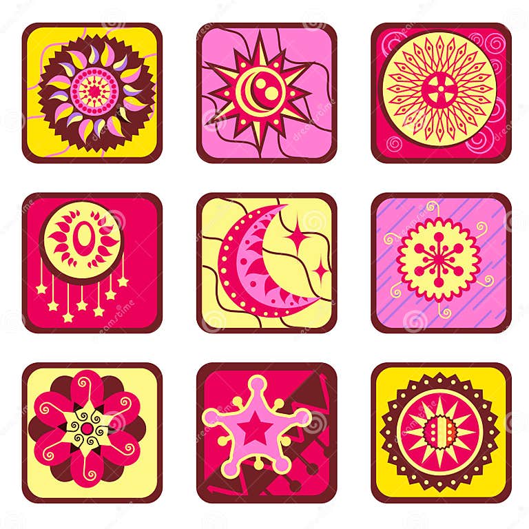 Sun and Star Design Elements Stock Vector - Illustration of swirl, moon ...