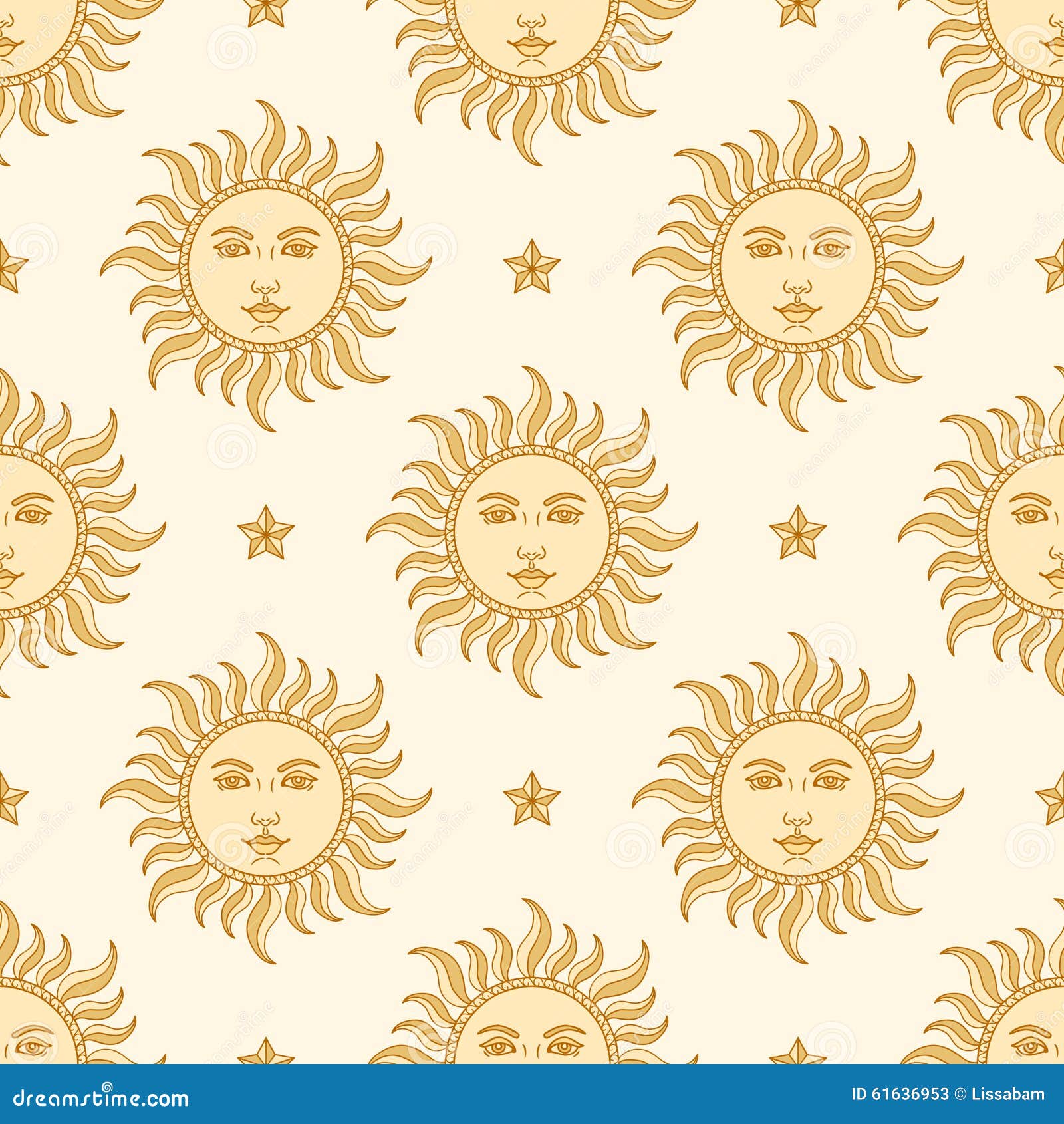 Sun and Star. Seamless Pattern Stock Vector - Illustration of drawing ...