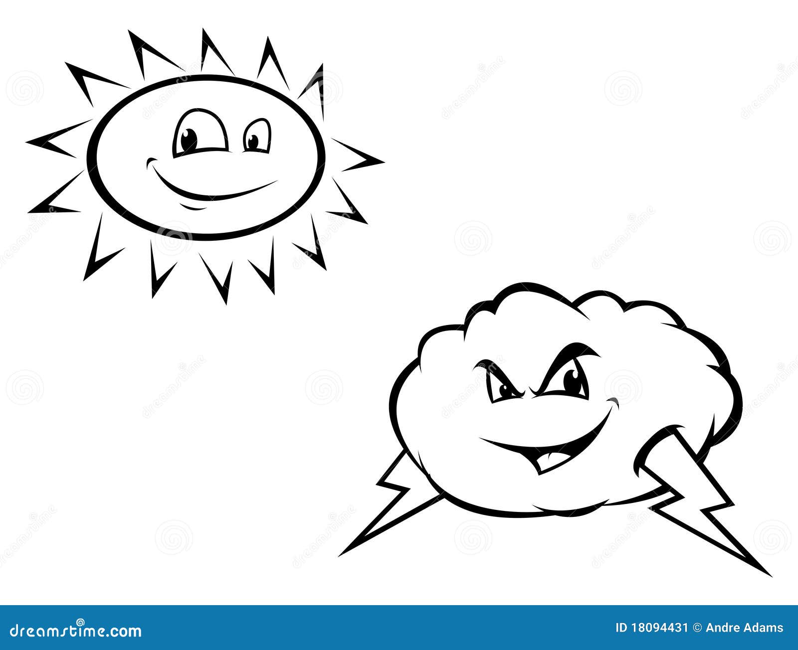 Sun & Storm Cloud Outline Stock Vector - Illustration of white, sunny ...
