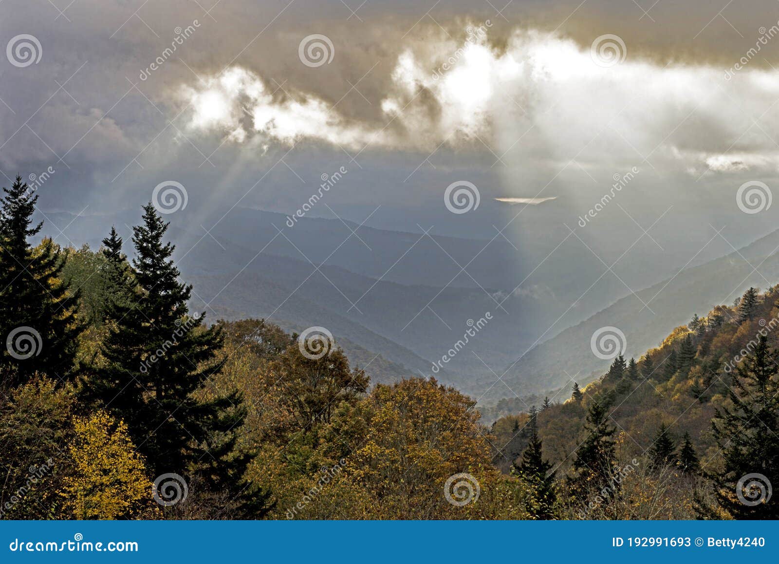 Sun Streaks Rays of Light Over Mountains in the Smoky Mountains. Stock ...