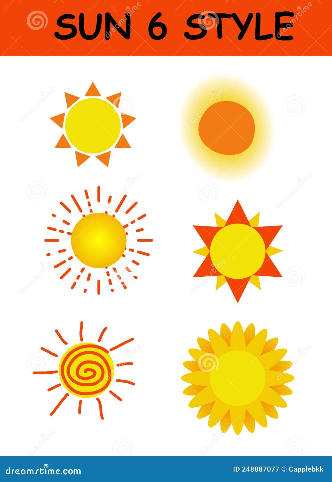 Sun 6 Styles Vector Graphic Stock Vector - Illustration of dawn ...