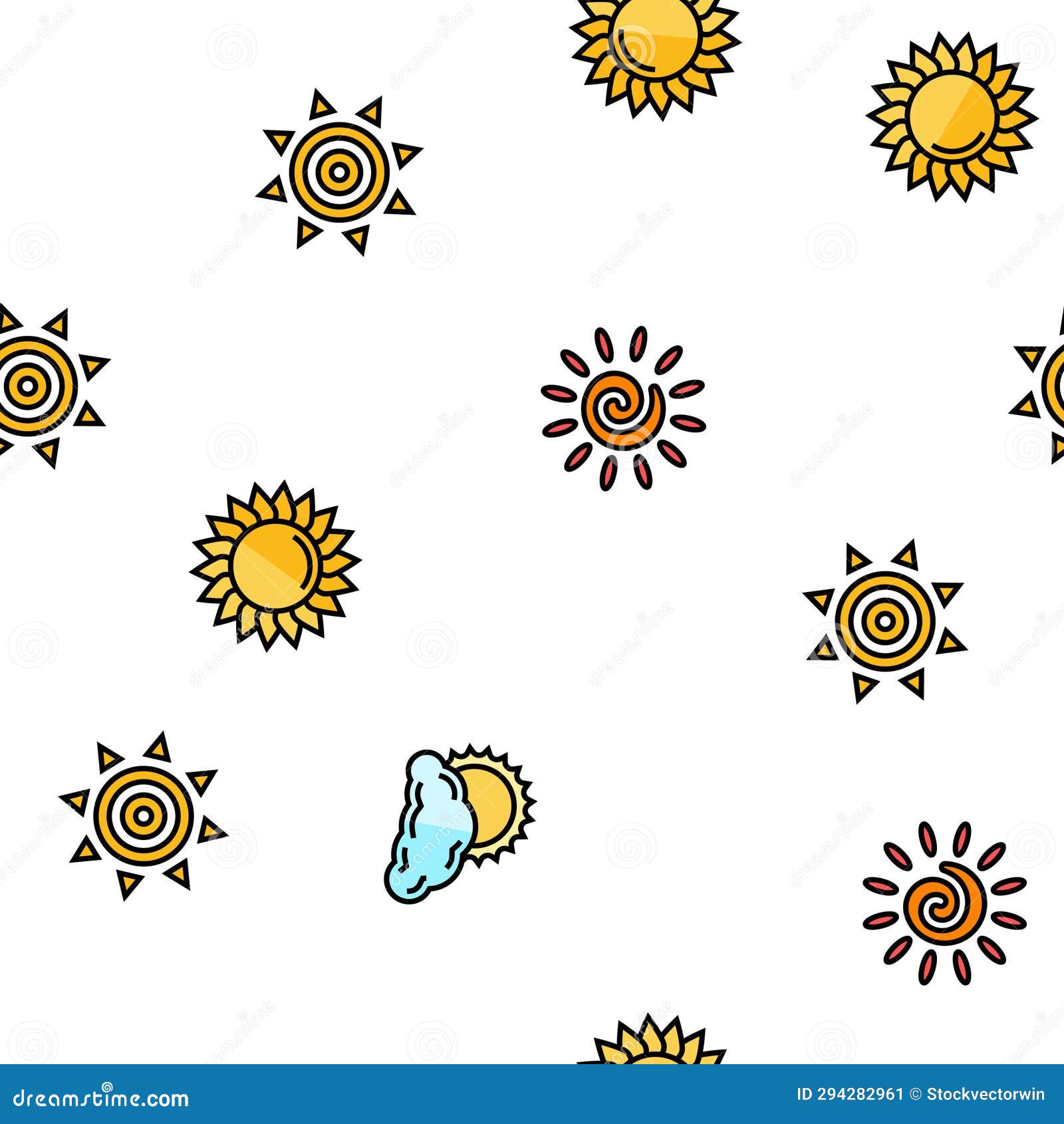 Sun Summer Sunlight Light Vector Seamless Pattern Stock Vector ...