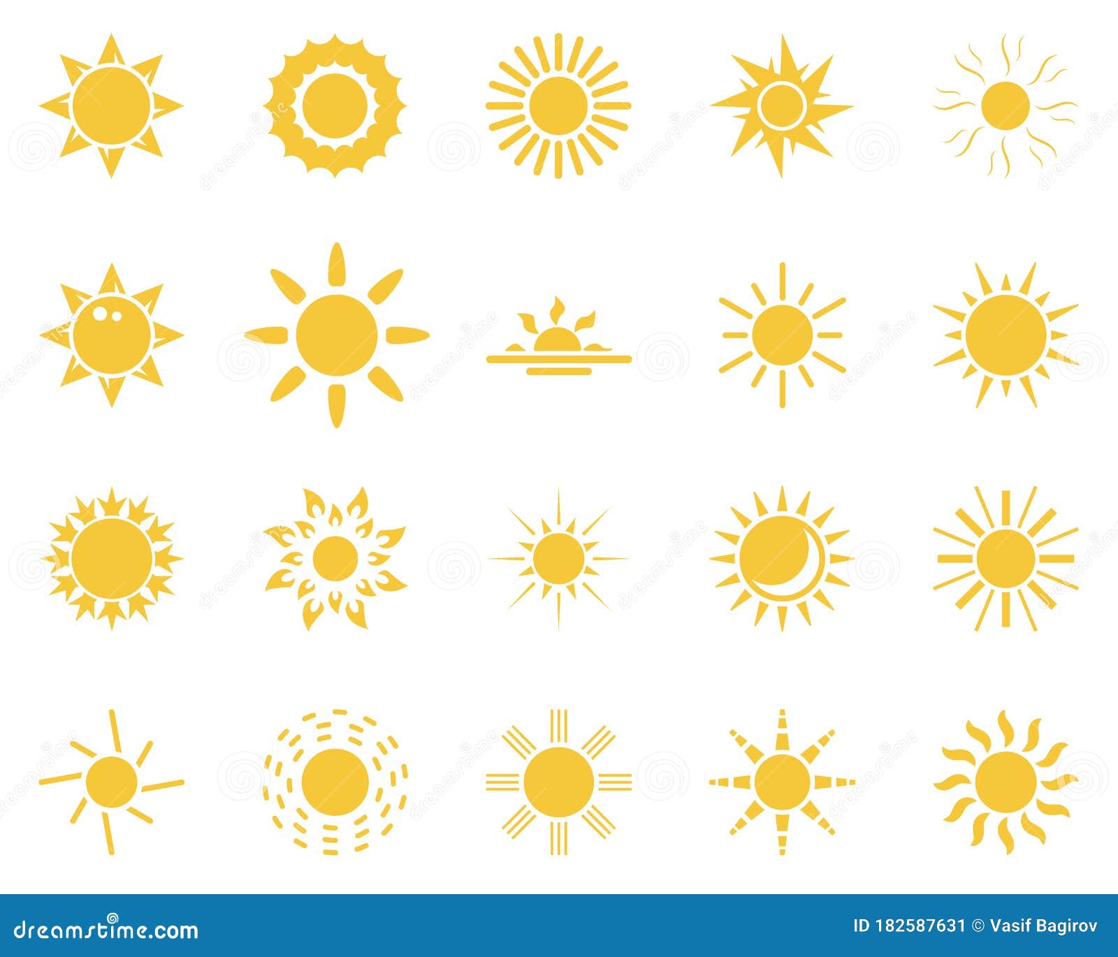 Sun. Summer time icon set stock vector. Illustration of star - 182587631