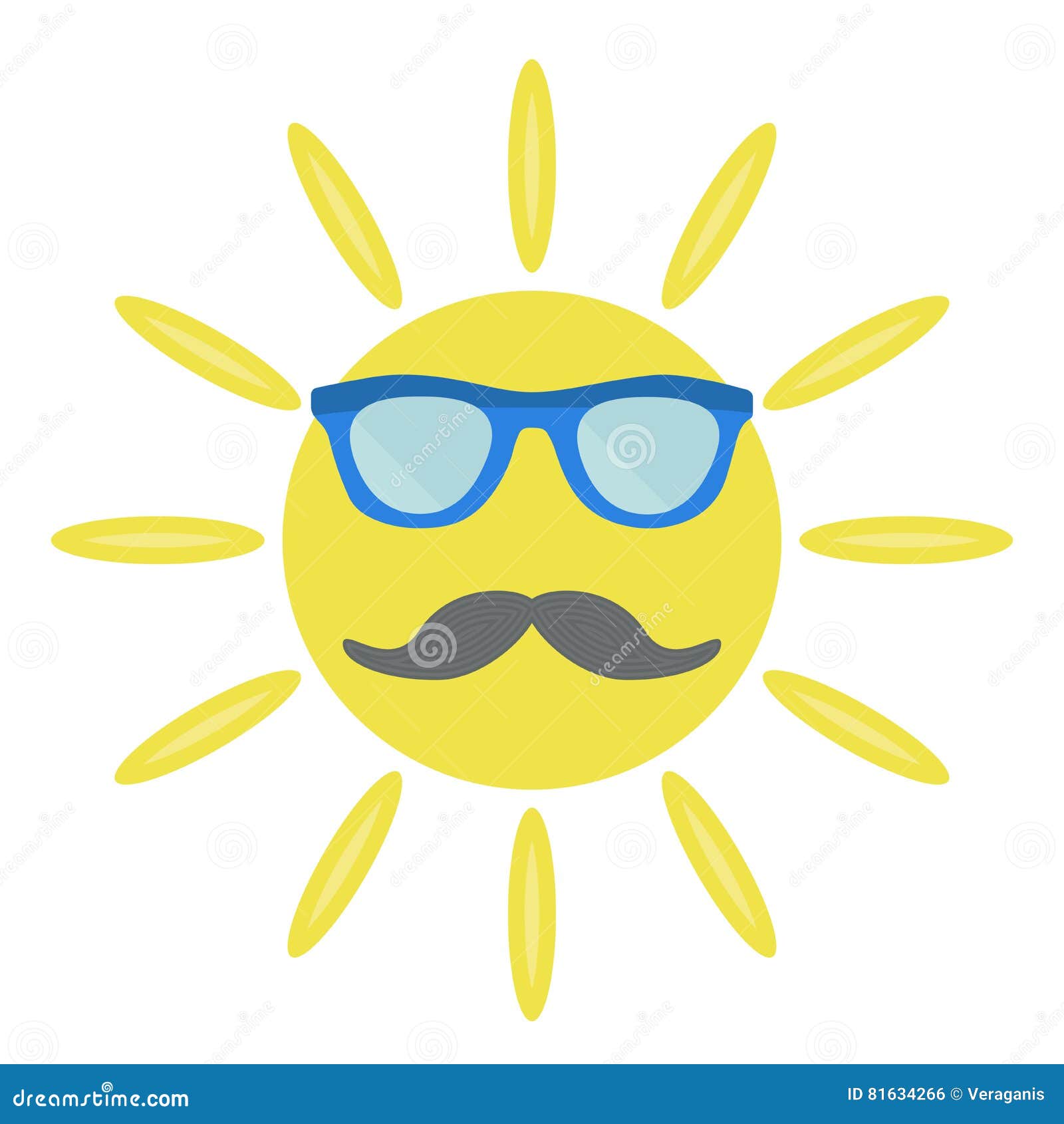 The Sun with Sunglasses and Moustache. Stock Vector - Illustration of ...