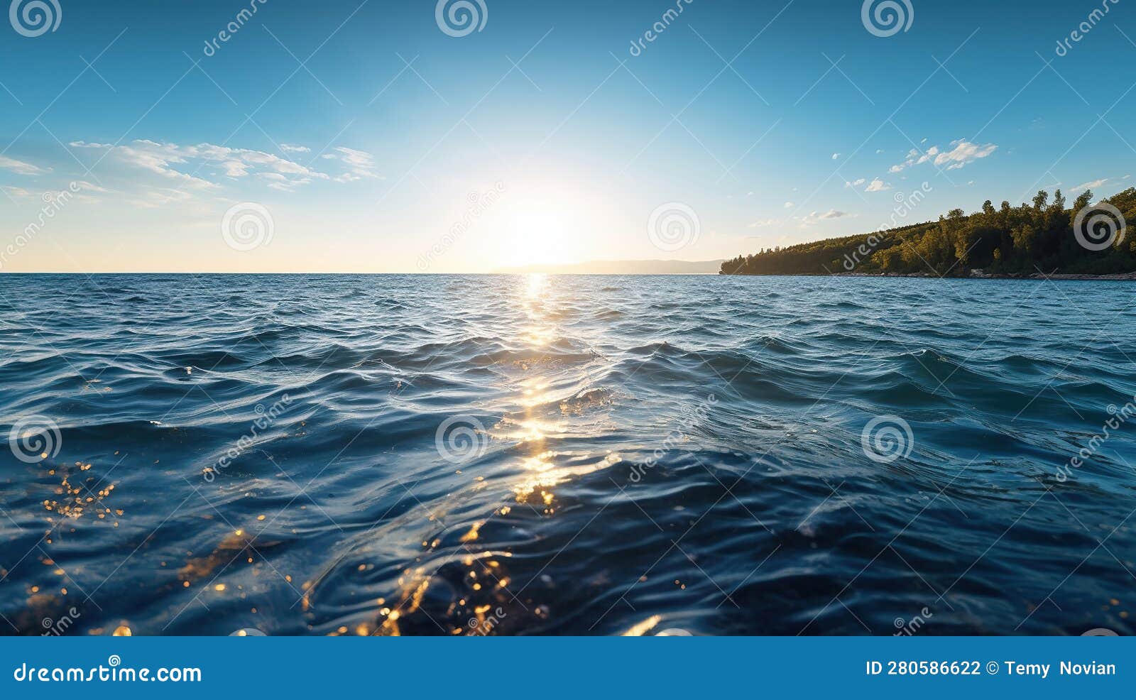 Sun at Sunset and Sea Waves Close Up, Low-angle of View. Water Surface ...