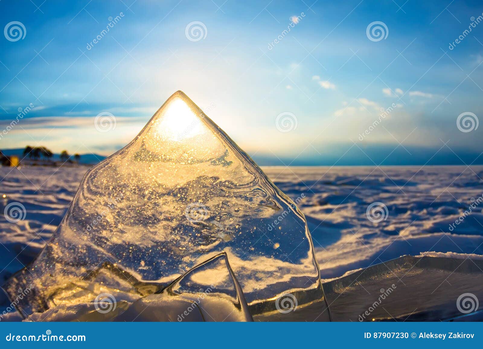 Sun at Sunset Shining through the Transparent Texture of the Ice Stock ...