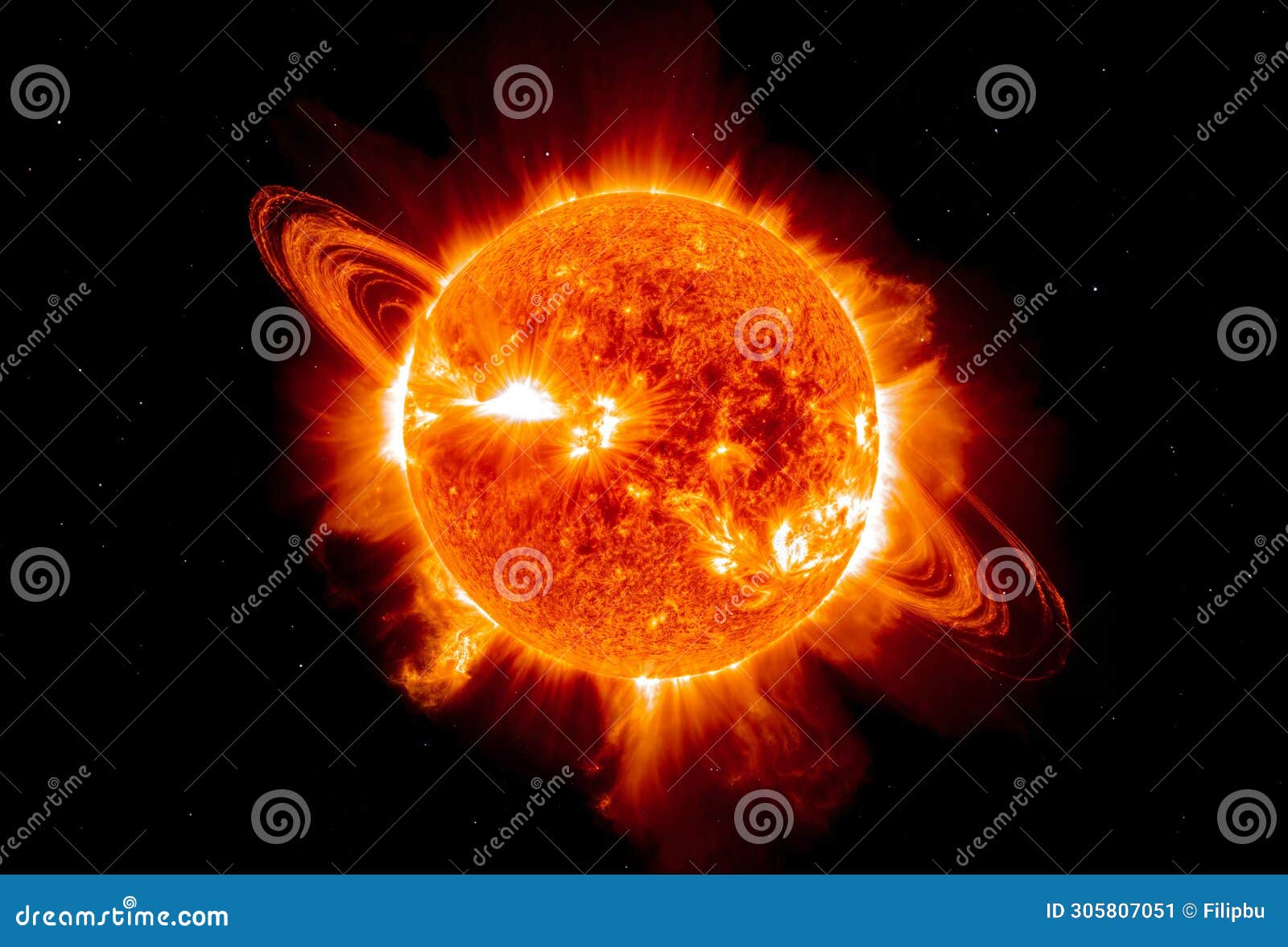 Sun Surface with Solar Flares Erupting in Outer Space Stock ...