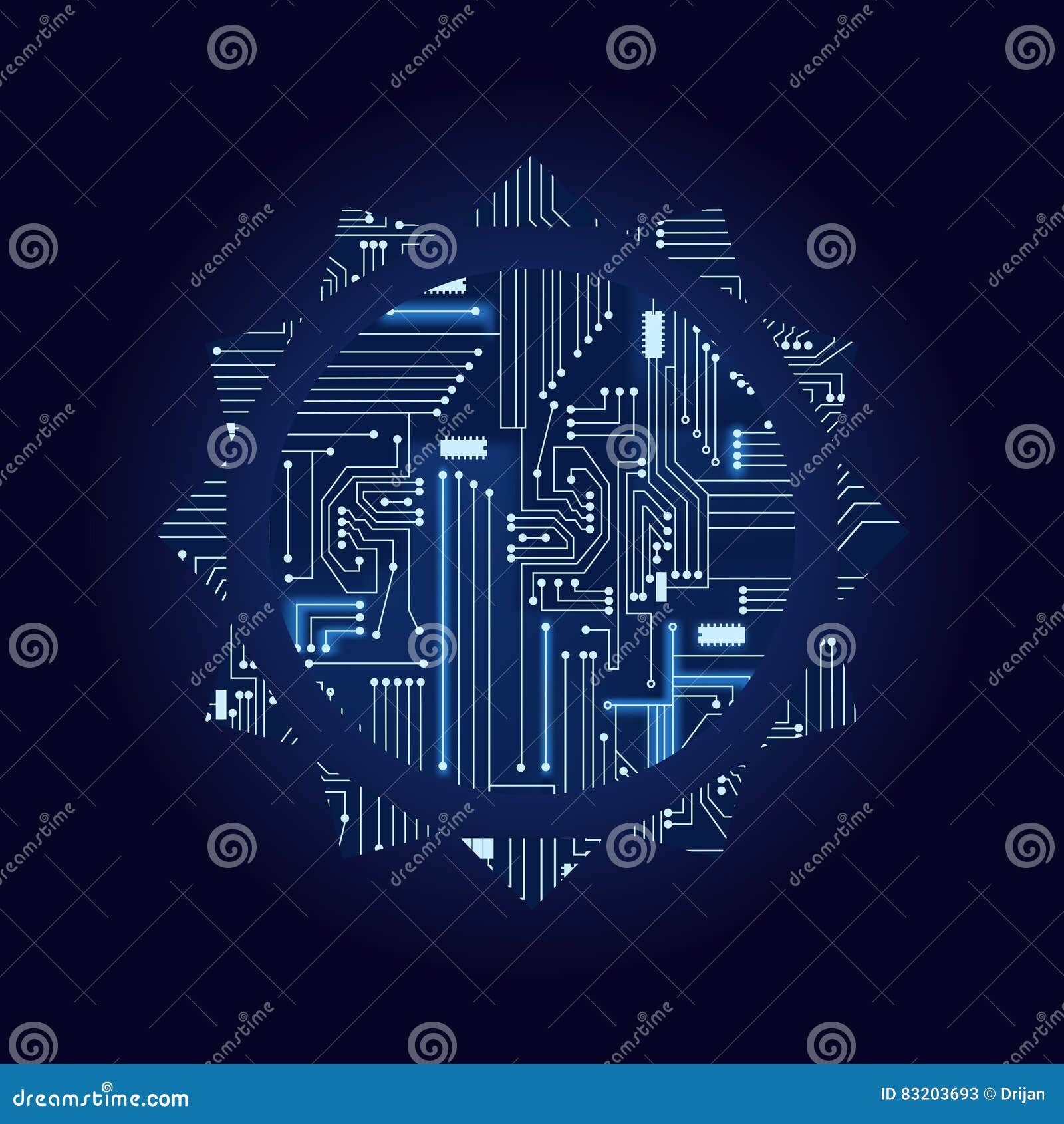 Sun Symbol with Electronic Circuit Stock Vector - Illustration of blue ...