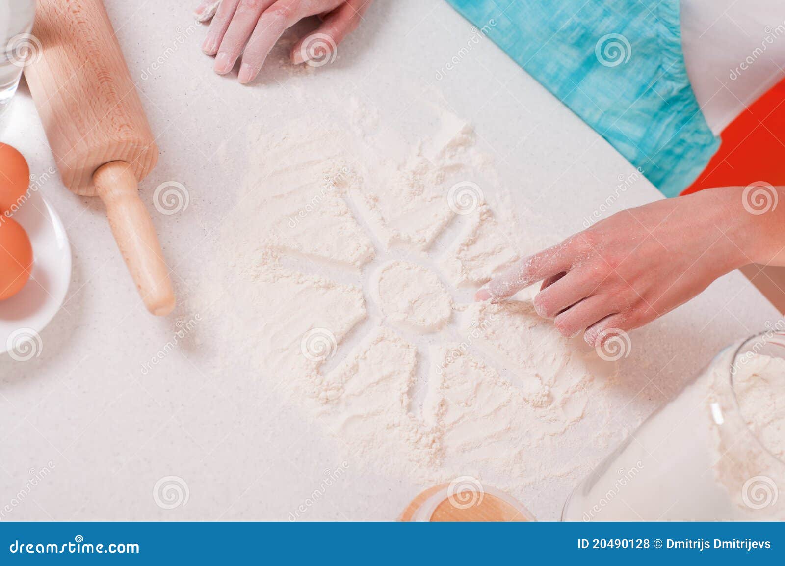 Sun Symbol On Flour, Done By Woman Hands. Stock Photography ...