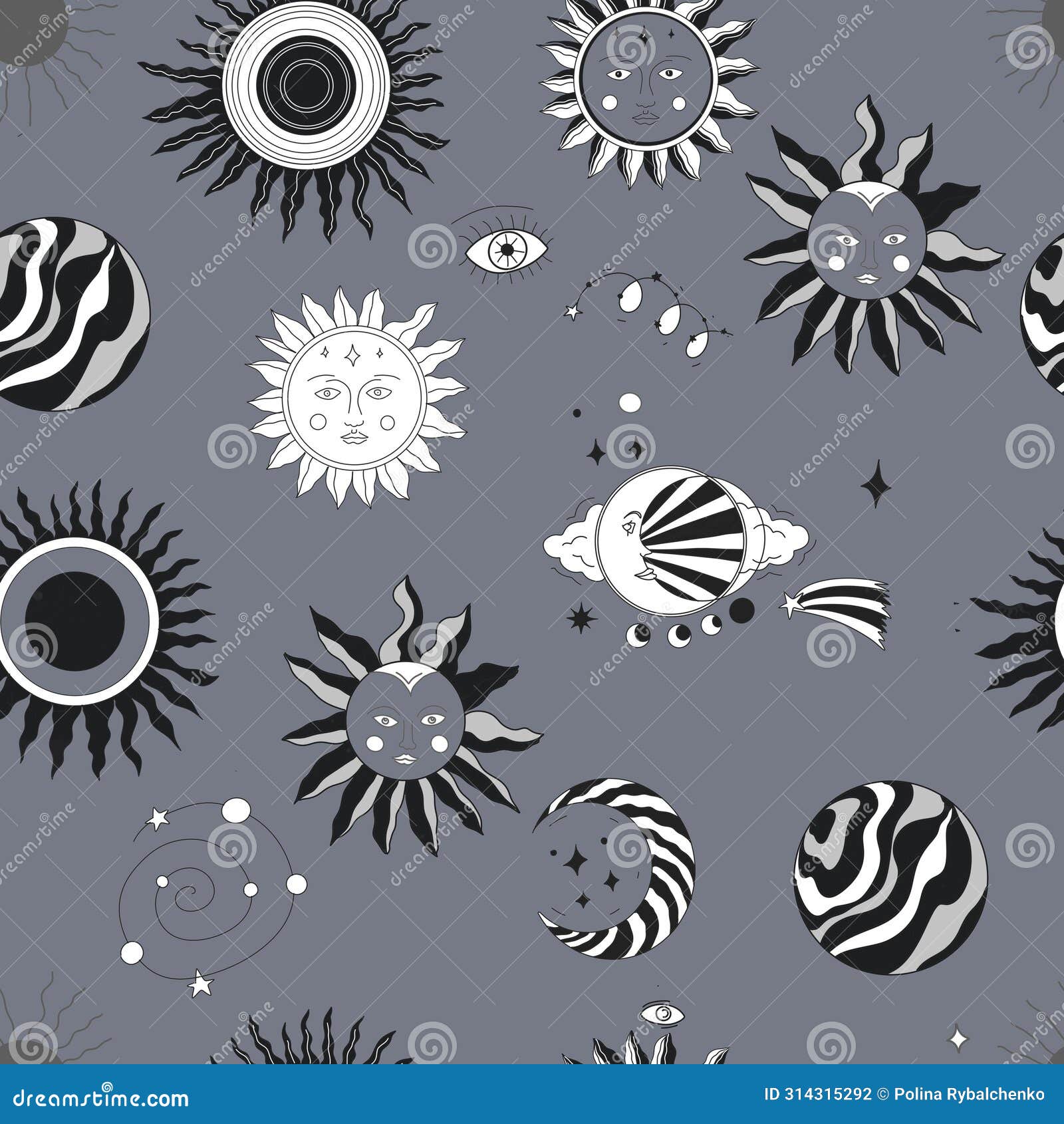 Sun Tarot Magic Astrology Graphics Drawn on a White Background ...