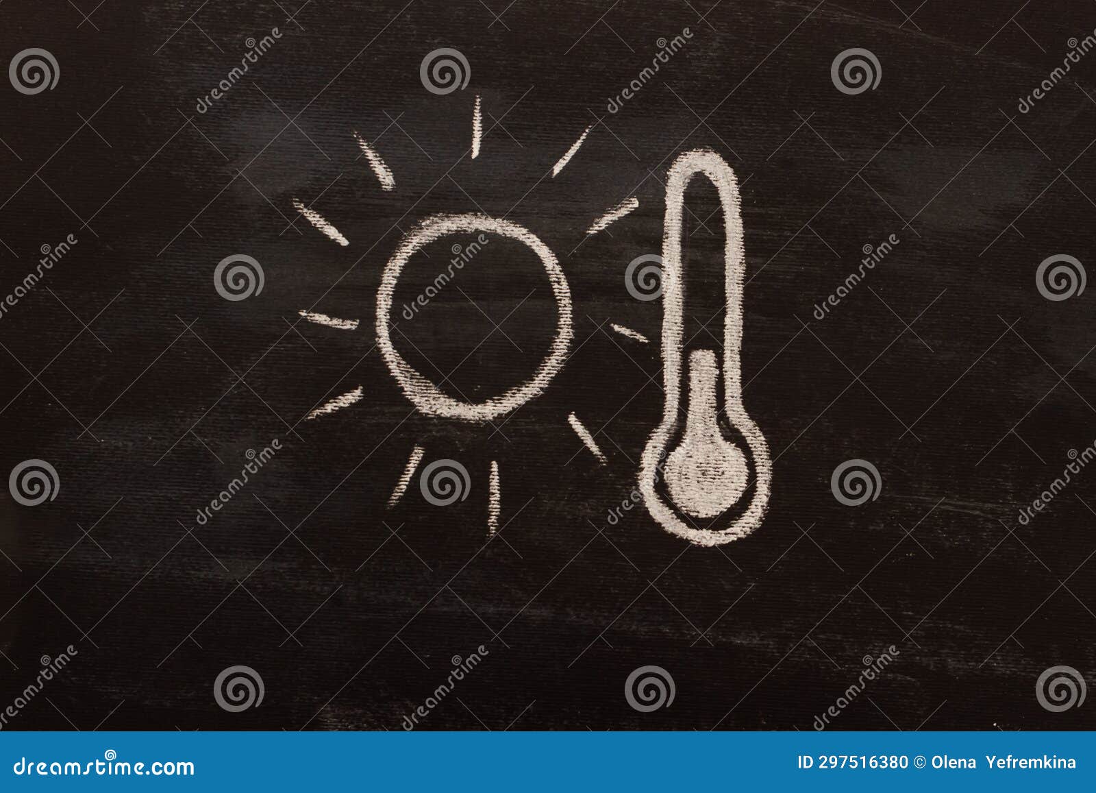 Sun and Thermometer, Schematic Drawing with Chalk on the Blackboard ...