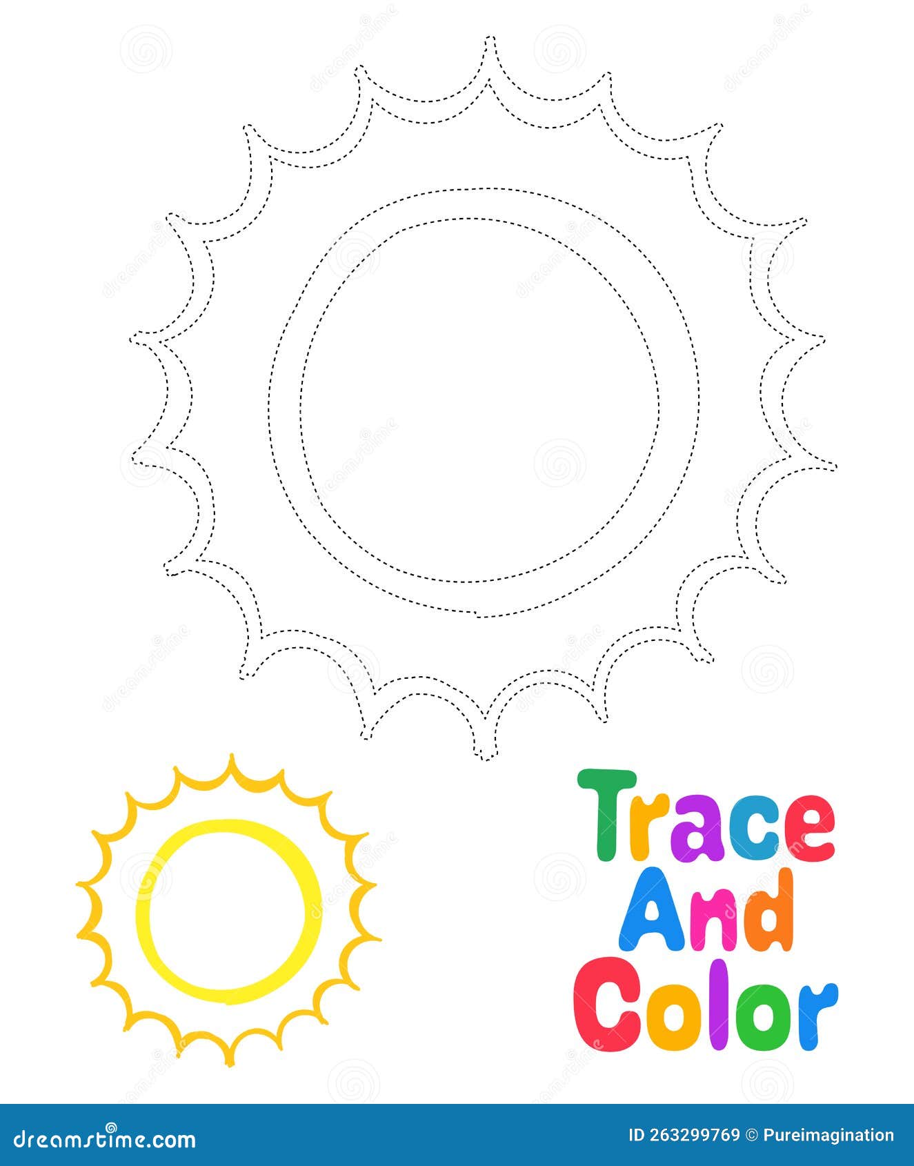Sun Tracing Worksheet for Kids Stock Vector - Illustration of colorful ...