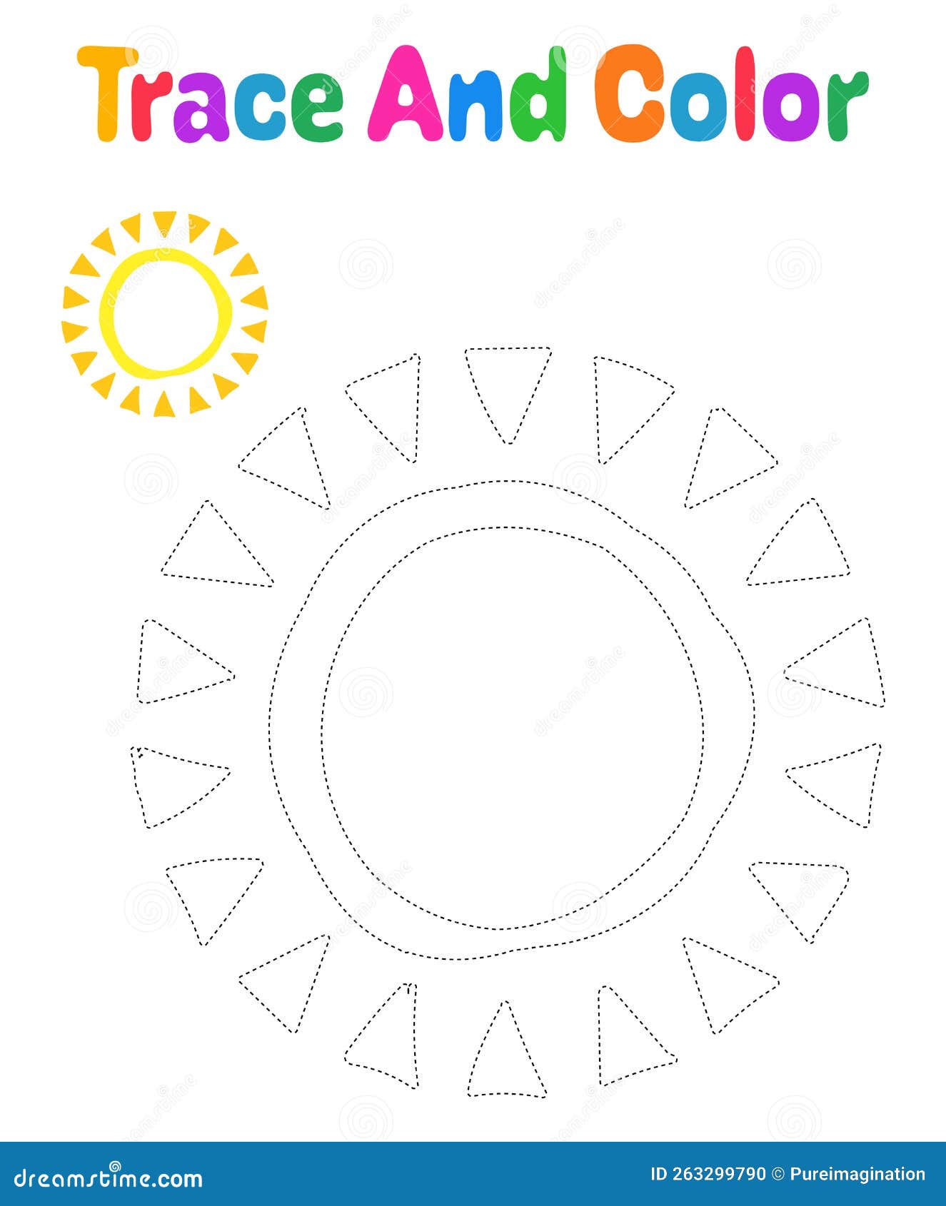 Sun Tracing Worksheet for Kids Stock Vector - Illustration of cute ...