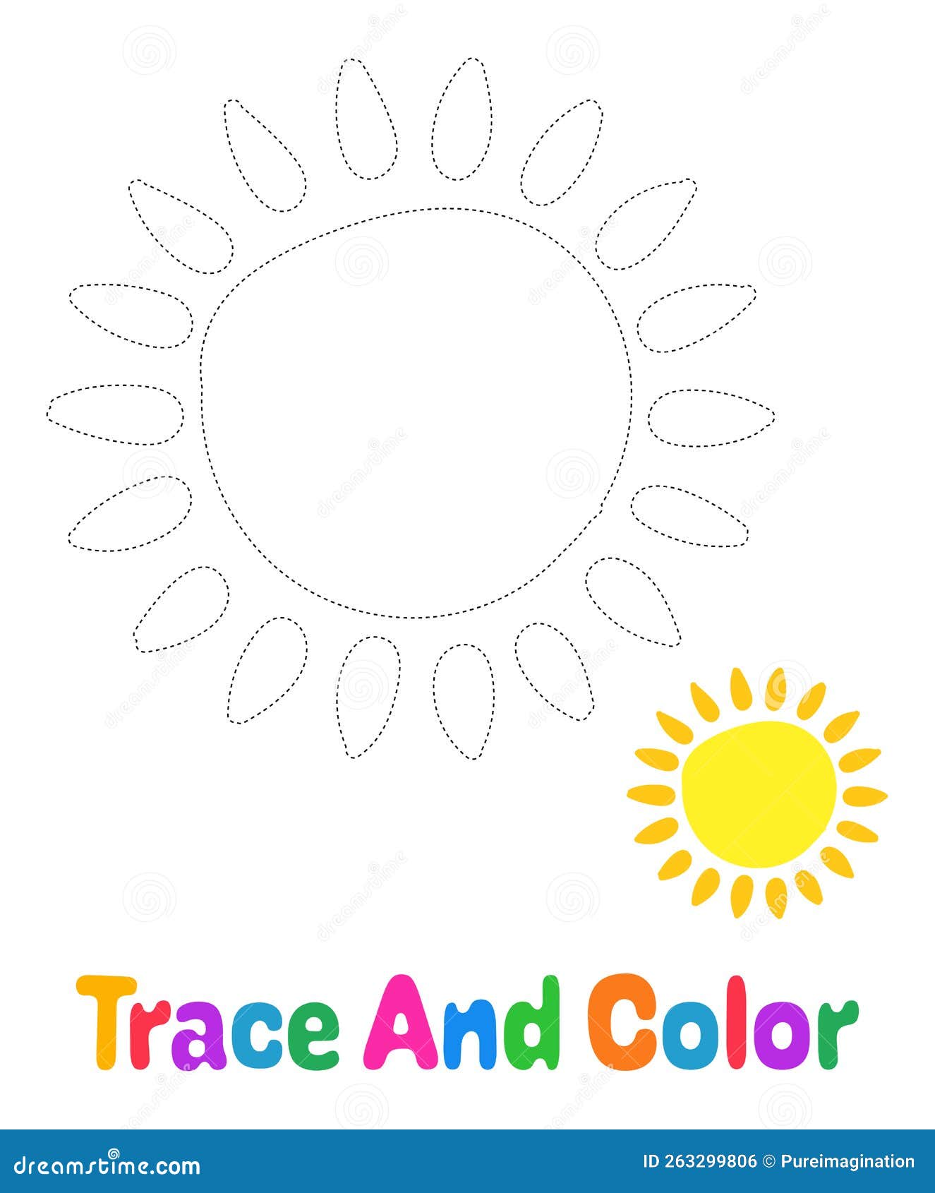 Sun Tracing Worksheet for Kids Stock Vector - Illustration of homework ...