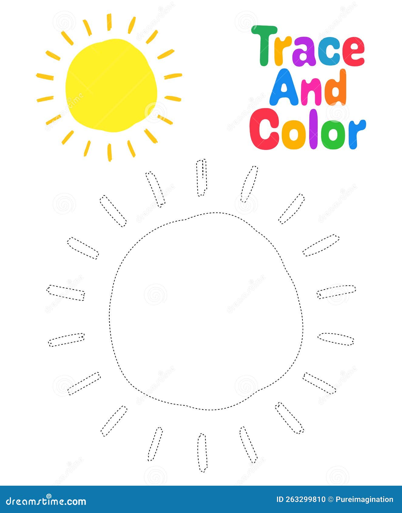 Sun Tracing Worksheet for Kids Stock Vector - Illustration of children ...
