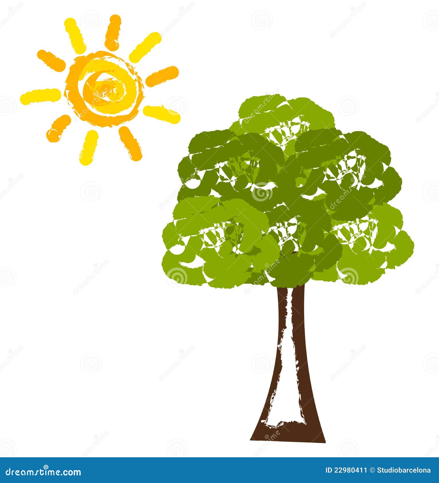 Sun and tree stock vector. Illustration of card, drawing - 22980411