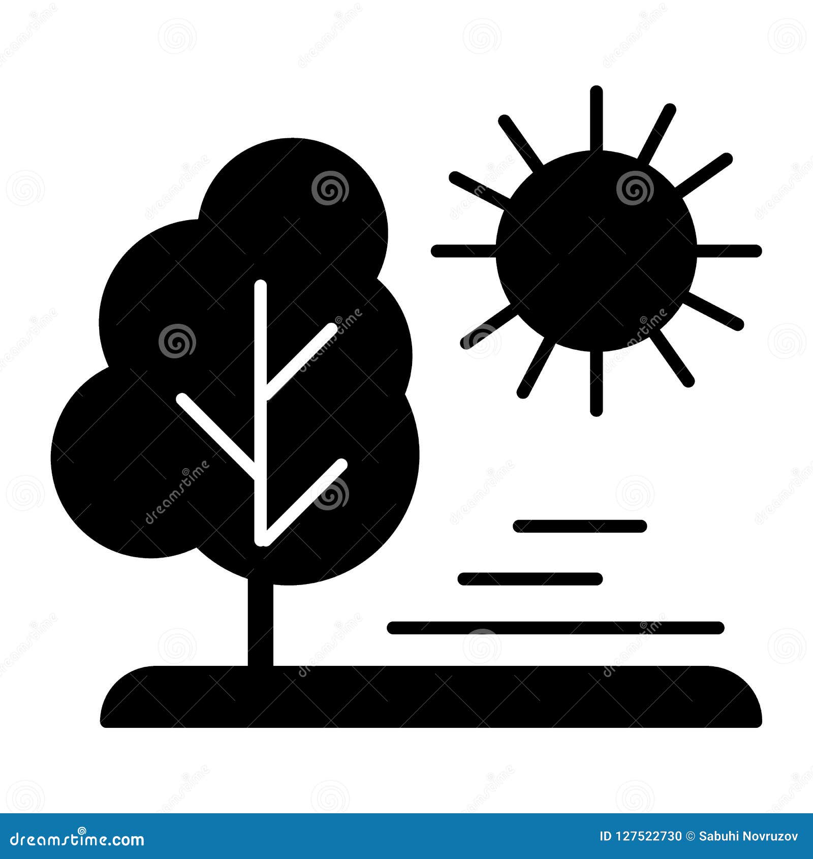 Sun and Tree Solid Icon. Nature Vector Illustration Isolated on White ...