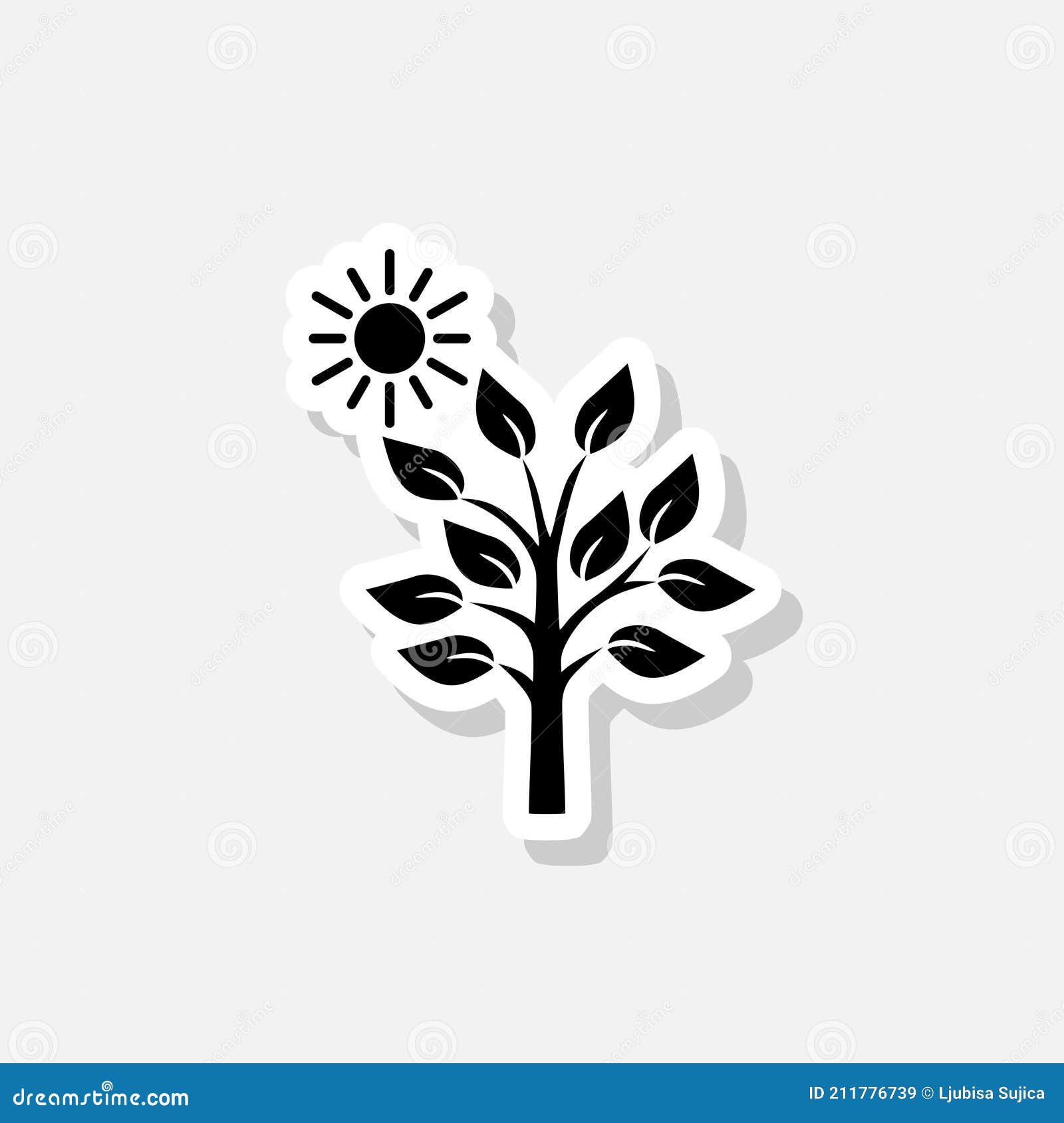 Sun and tree sticker icon stock vector. Illustration of outline - 211776739
