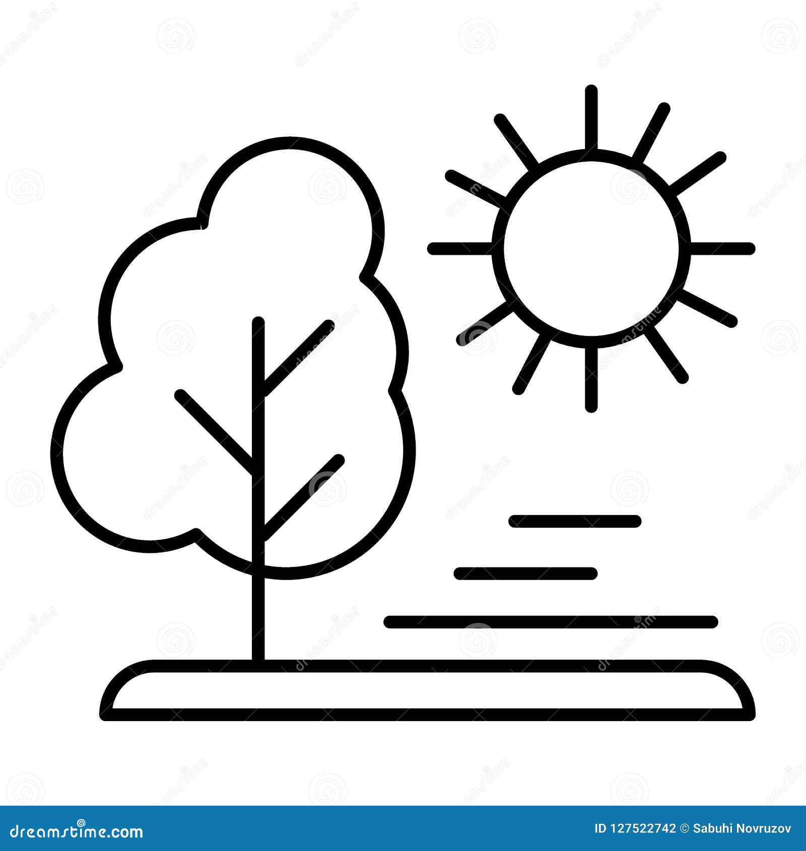 Sun and Tree Thin Line Icon. Nature Vector Illustration Isolated on ...