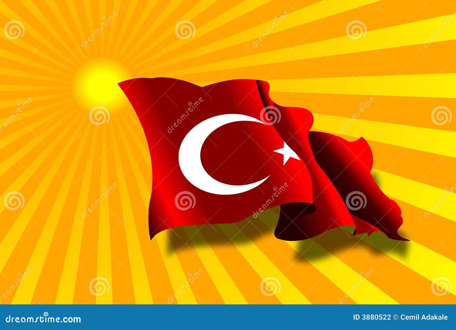 Sun and turkey flag stock illustration. Illustration of sunrise - 3880522