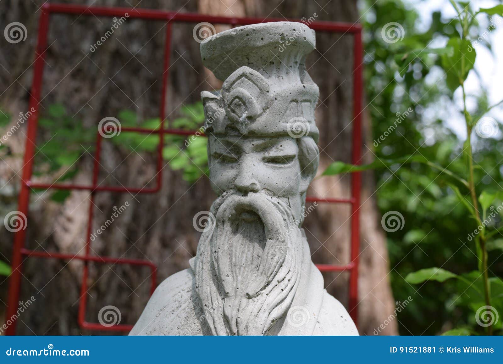 Sun Tzu Statue in Front of Red Garden Arbor Stock Image - Image of ...