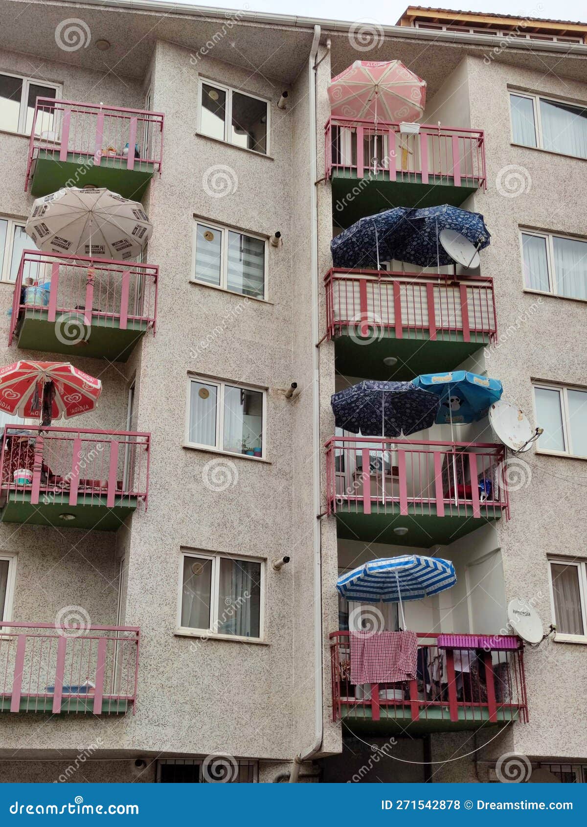 Sun Umbrellas on the Balconies of a House in Turkey Stock Photo - Image ...
