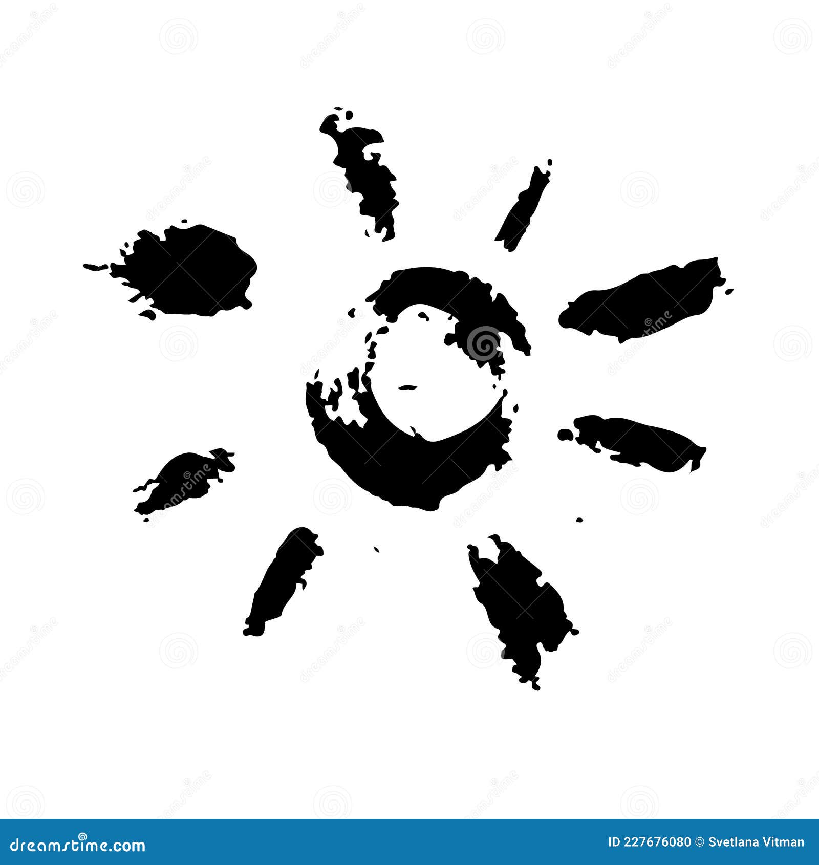 Sun Vector Abstract Brush Hand Drawn Sunshine Texture in Black Color ...