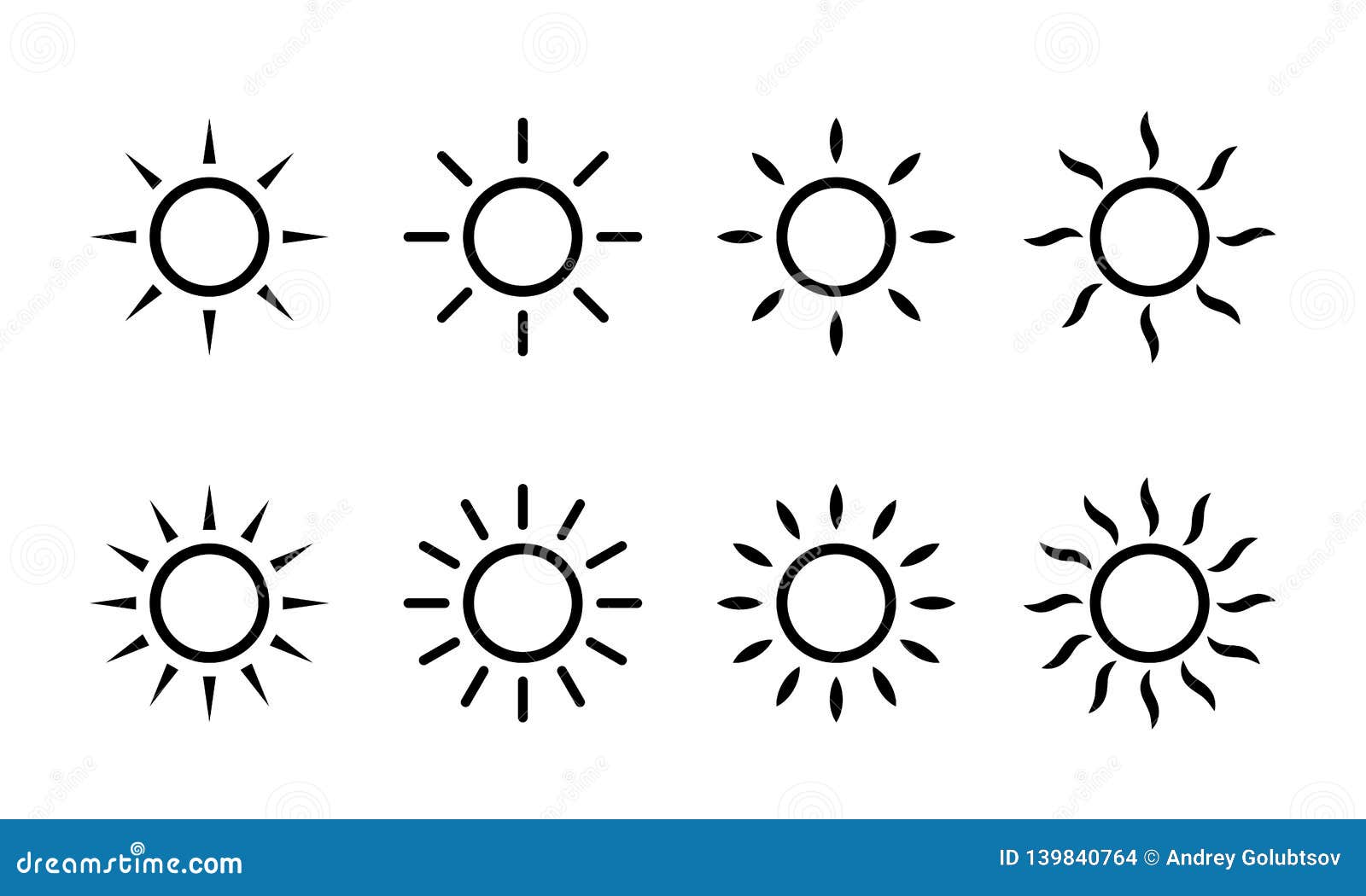 Sun Vector Sunshine Line Icons. Simple Sun Icon with Rays or Sunlight ...
