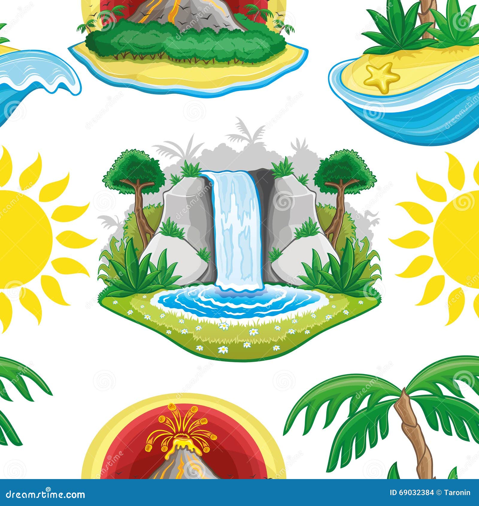 Tropical Waterfall Vertical Background Vector Illustration ...
