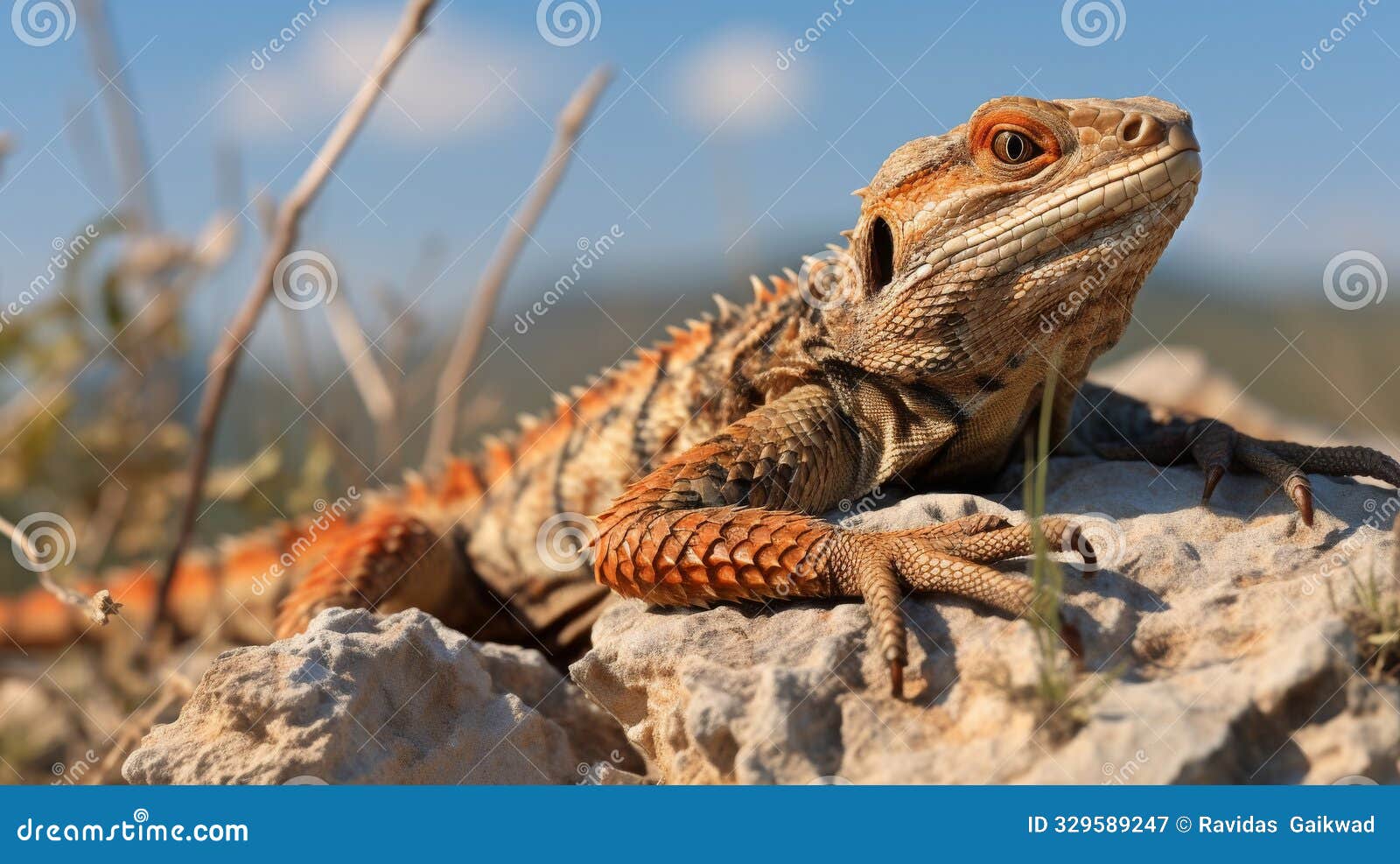 Sun Warmed Lizard Resting Stone Boulder Stock Illustration ...