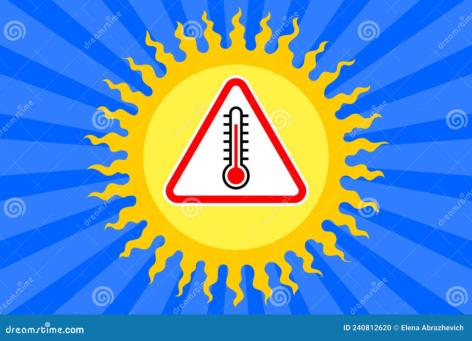Sun and and Warning Triangular Sign with Thermometer Icon Inside Stock ...
