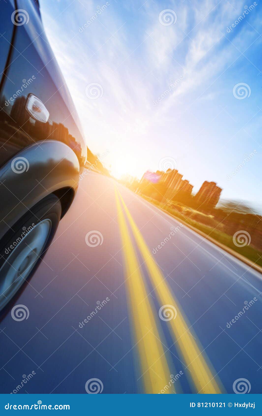 The Sun Was Driving the Car on the Road Stock Image - Image of blue ...