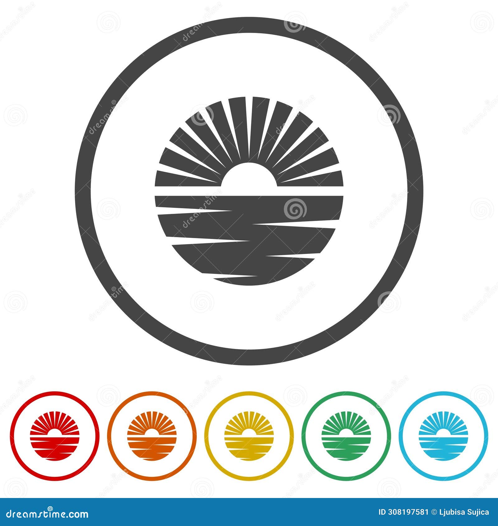 Sun Water Logo. Set Icons in Color Circle Buttons Stock Vector ...